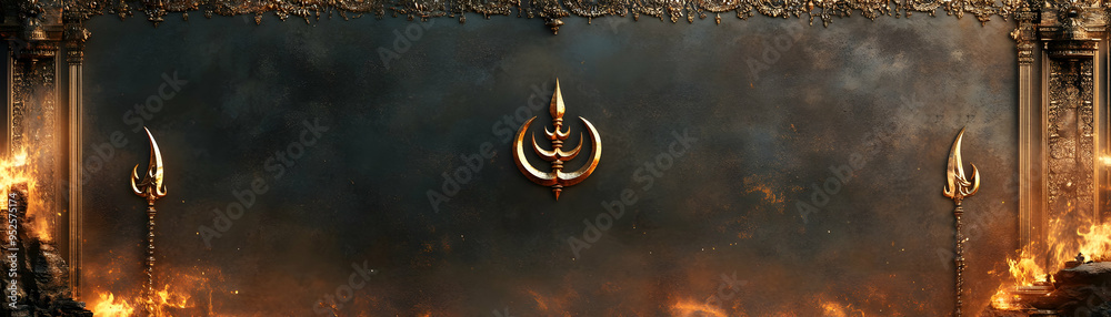 Trident and Om Symbol Border concept as Horizontal frame with tridents ...