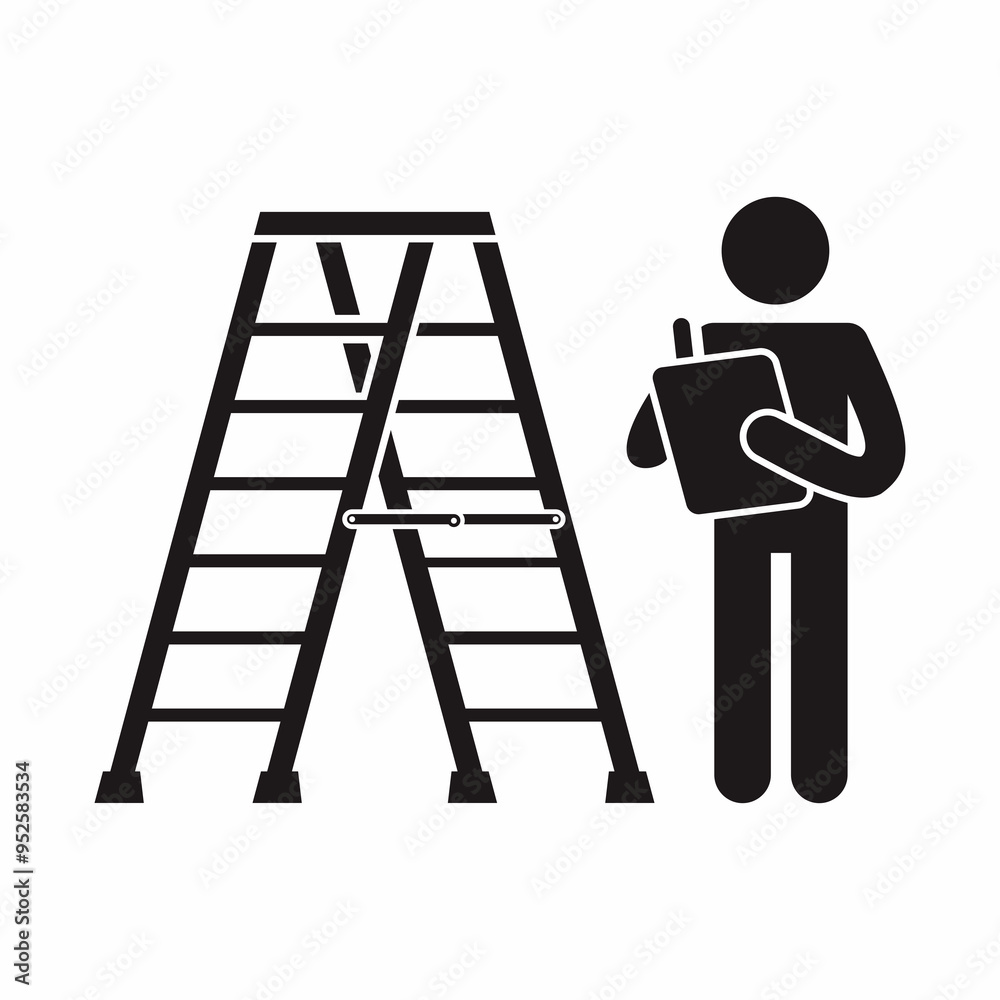 Black and white stick figure of a person conduct safety inspection for ...