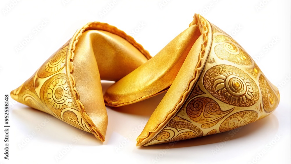 Vibrant, hand-drawn illustration of a golden fortune cookie with a ...