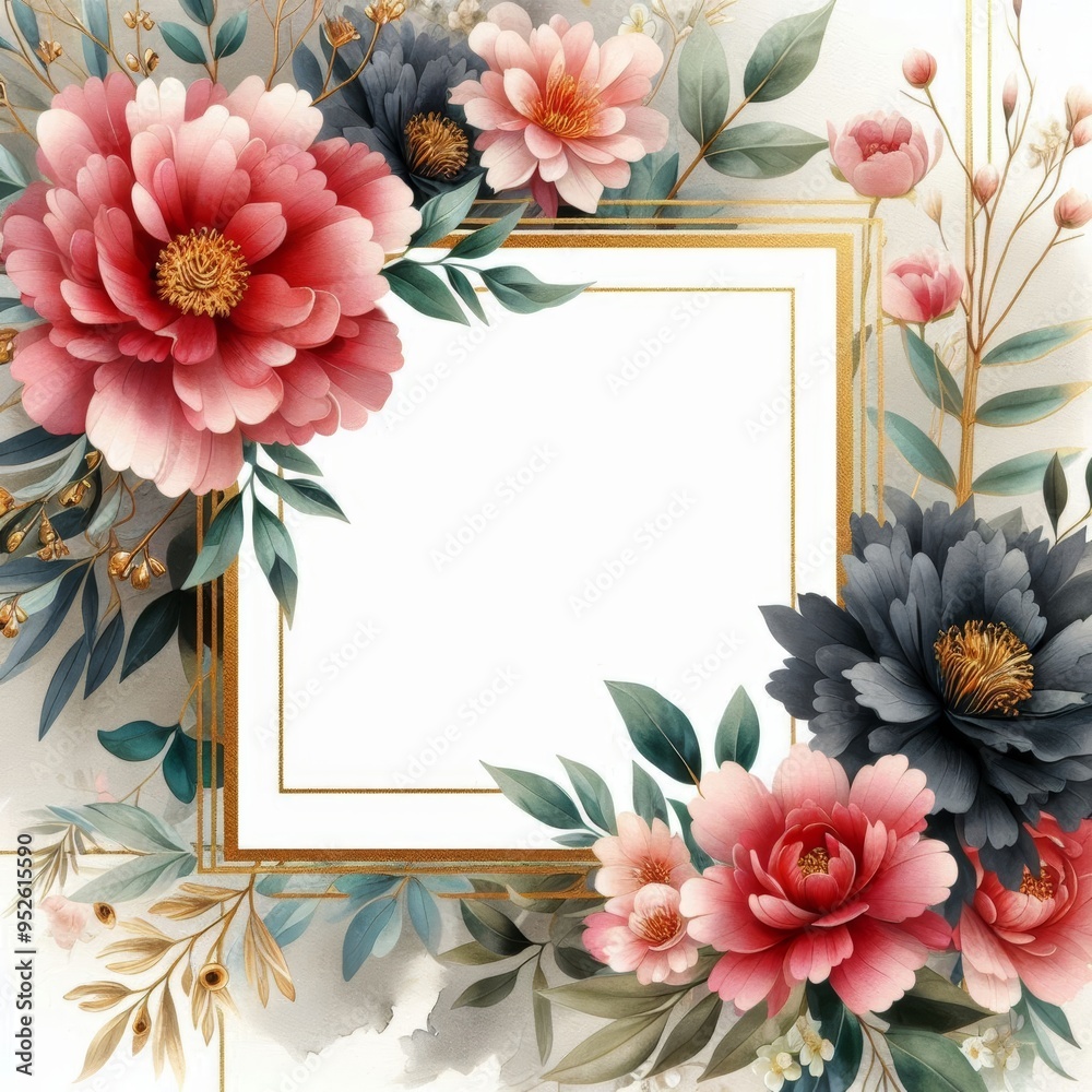 Beautiful floral frame with vibrant peonies and greenery, perfect for ...