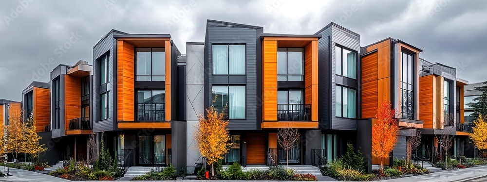 Contemporary townhomes, modern architecture, geometric shapes, mixed ...