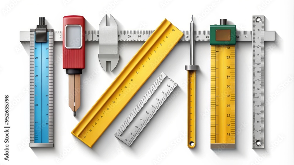 A colorful illustration of various measuring tools, including a ruler ...