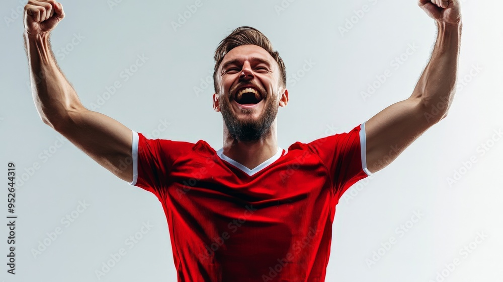 Victory Dance: A passionate male athlete in red and white jersey ...