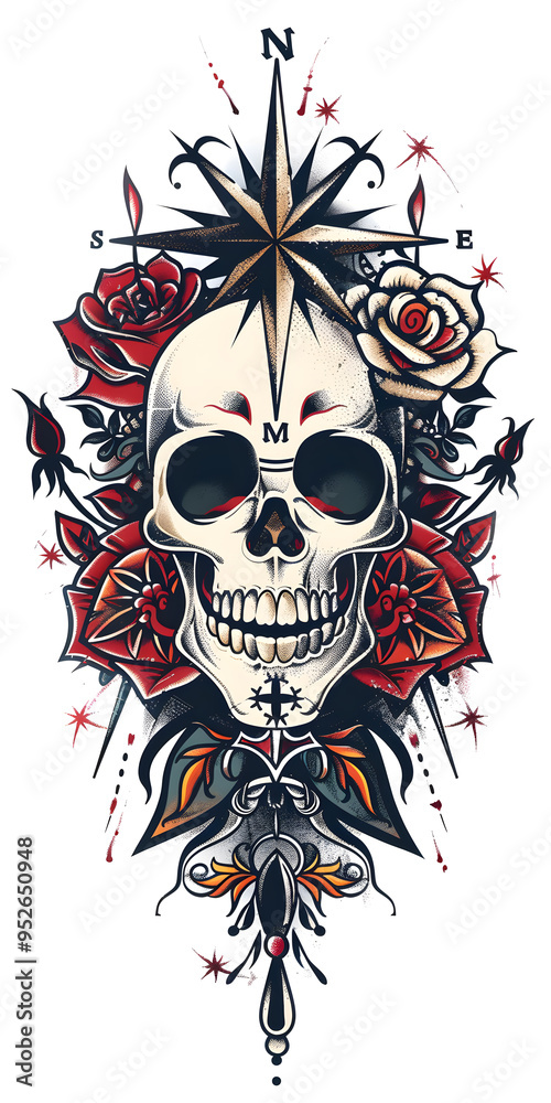 Tribal Skull and Compass Rose Tattoo symmetry very simple traditional ...