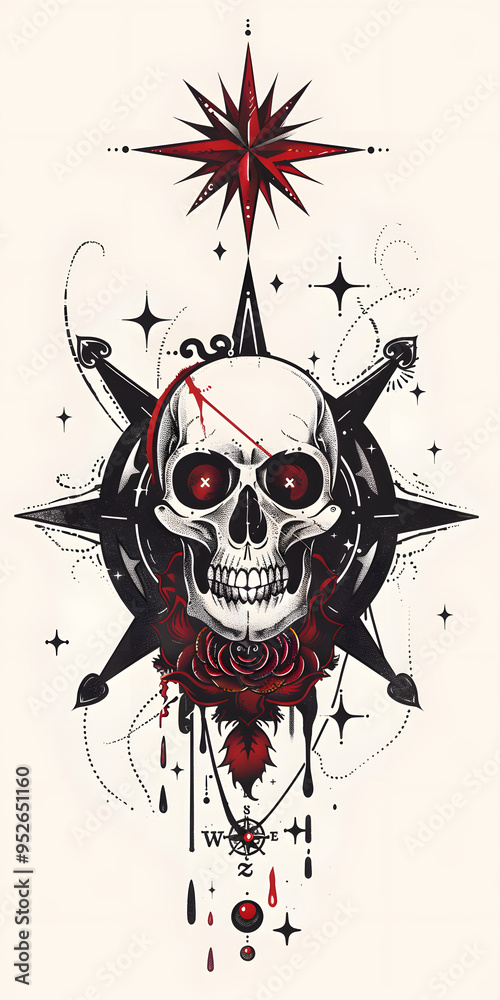 Tribal Skull and Compass Rose Tattoo symmetry very simple traditional ...