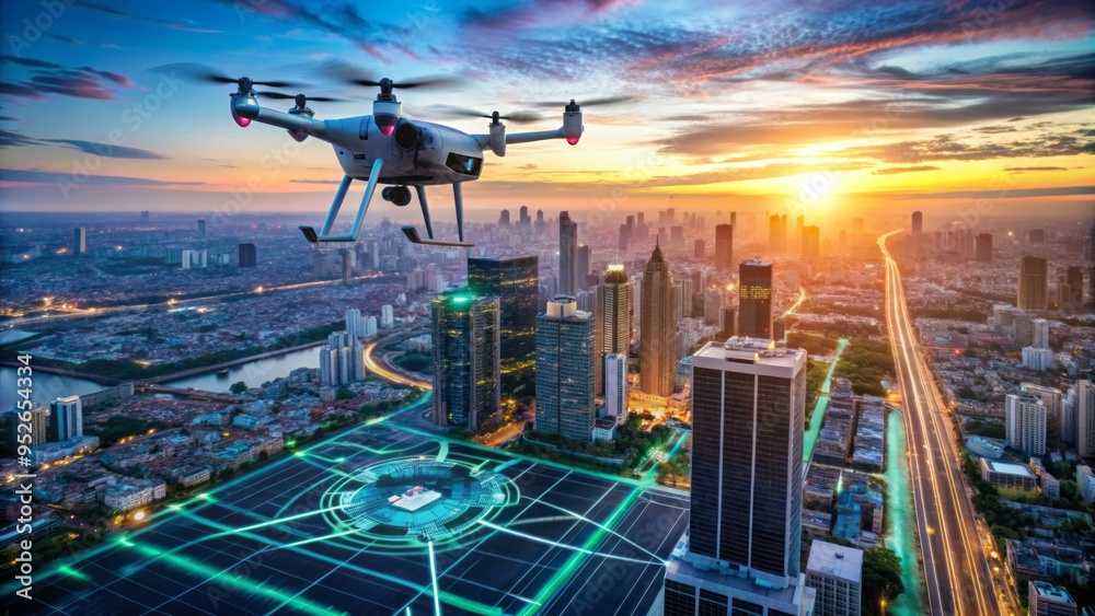 Aerial drone captures high-resolution data and footage of cityscape ...