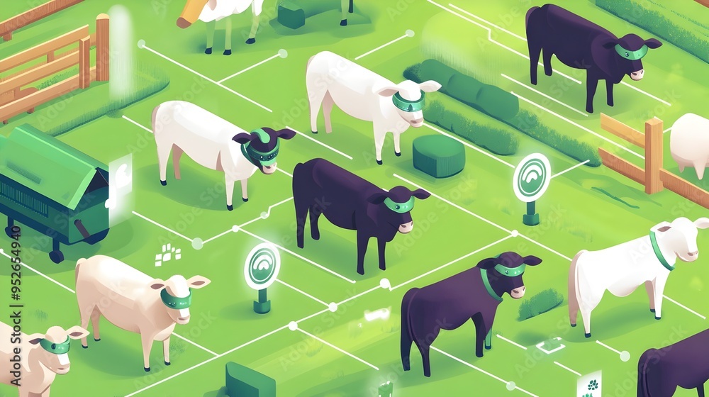 graphic depicting as cows or cattle wearing IoT Internet of Things ...