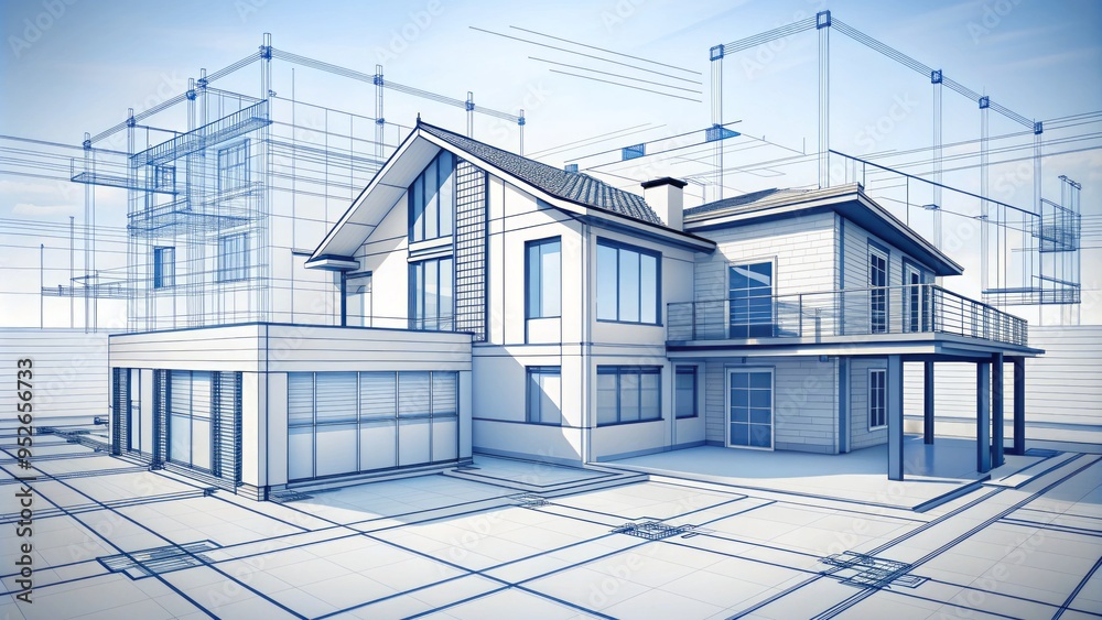 Blueprint of a modern house with architectural details and construction ...