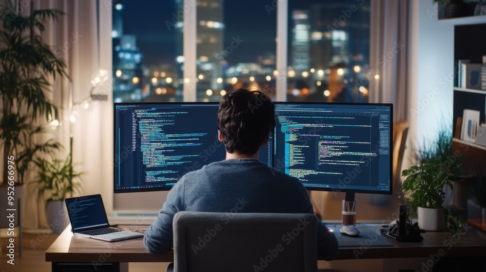 Developer using a code editor with dark theme modern coding environment ...