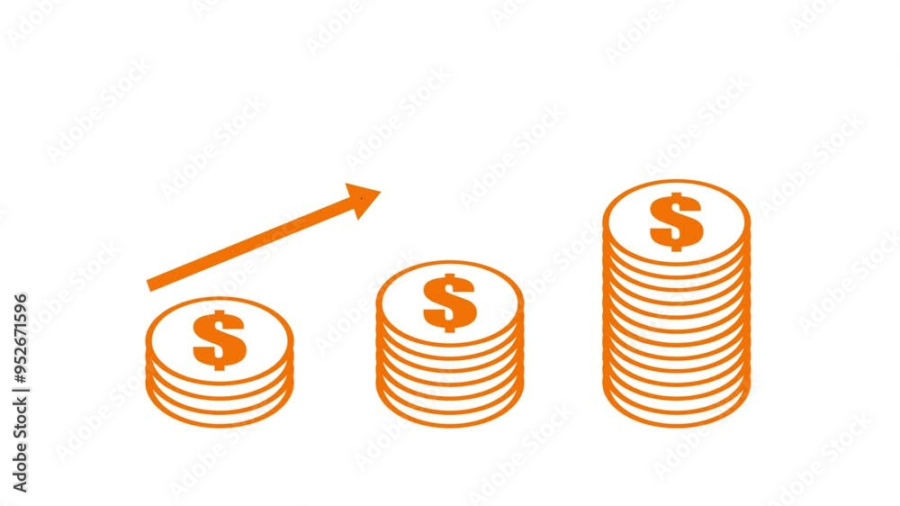 Animated of investment arrow growth with dollar coins sign. Coral color ...
