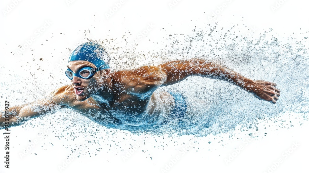 Swimmer Breaking the Surface: A powerful image of a male swimmer in mid ...