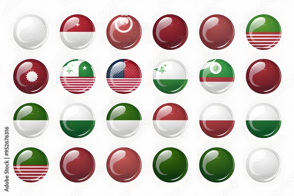 Different country flags on round ball illustration Set round flags of ...