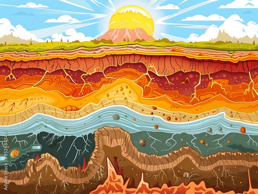 Layers of the Earth Cartoon Illustration. Stock Illustration | Adobe Stock