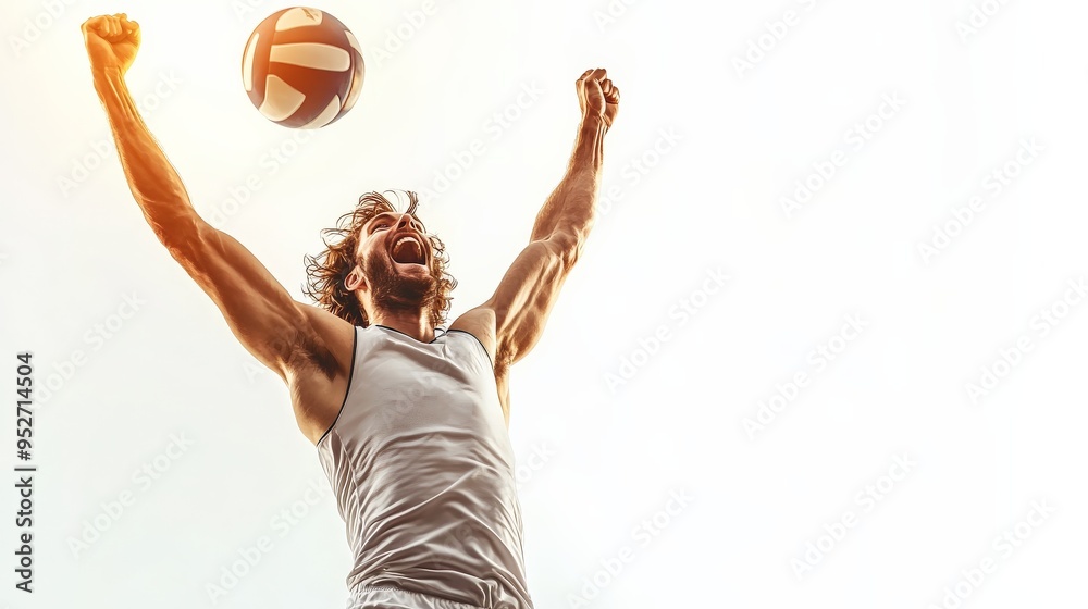 Victory Spike: A dynamic athlete celebrates a successful volleyball ...