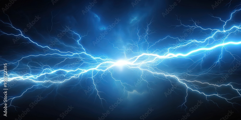 Realistic lightning bolt effect with high voltage power on background ...