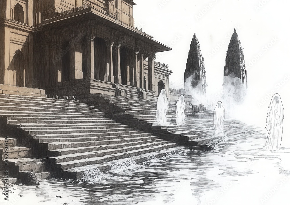 Futuristic architectural structure with ancient design elements ...