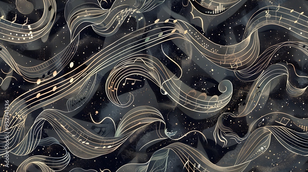 Graceful Art Nouveau of Musical Notations with Iridescent Glitter ...