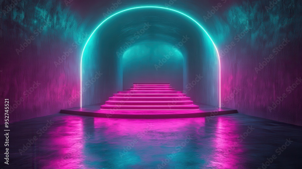 Abstract minimalist 3D render of a background stage with empty podiums ...