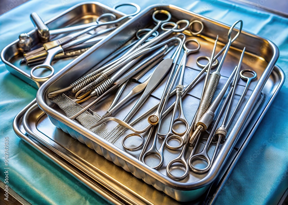 Assorted medical instruments, including speculums, forceps, and uterine ...