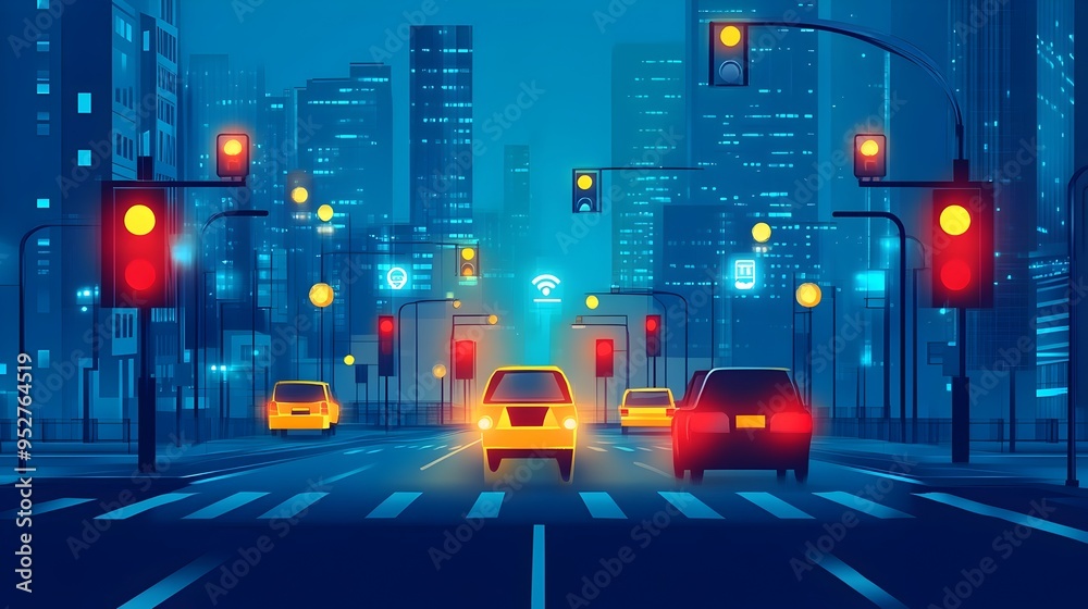 graphic showcasing IoT technology optimizing traffic signal timings to ...