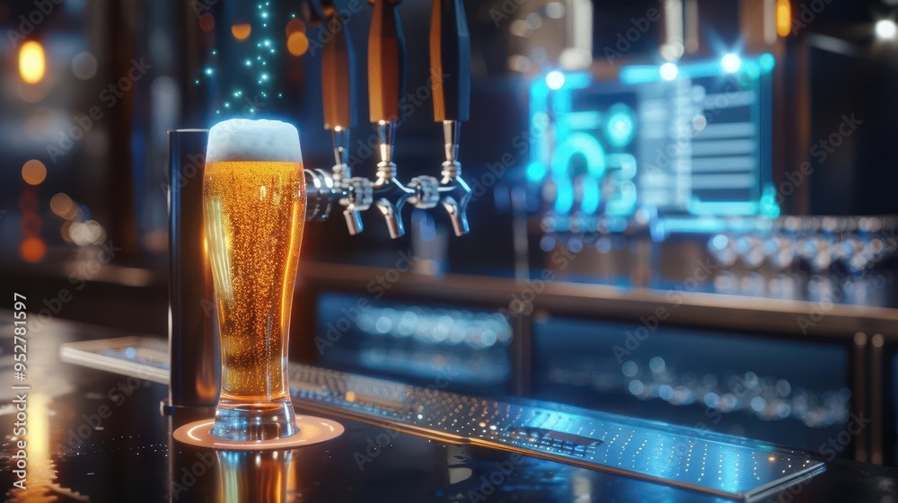 smart beer tap with ar display showing brew statistics and flavor ...