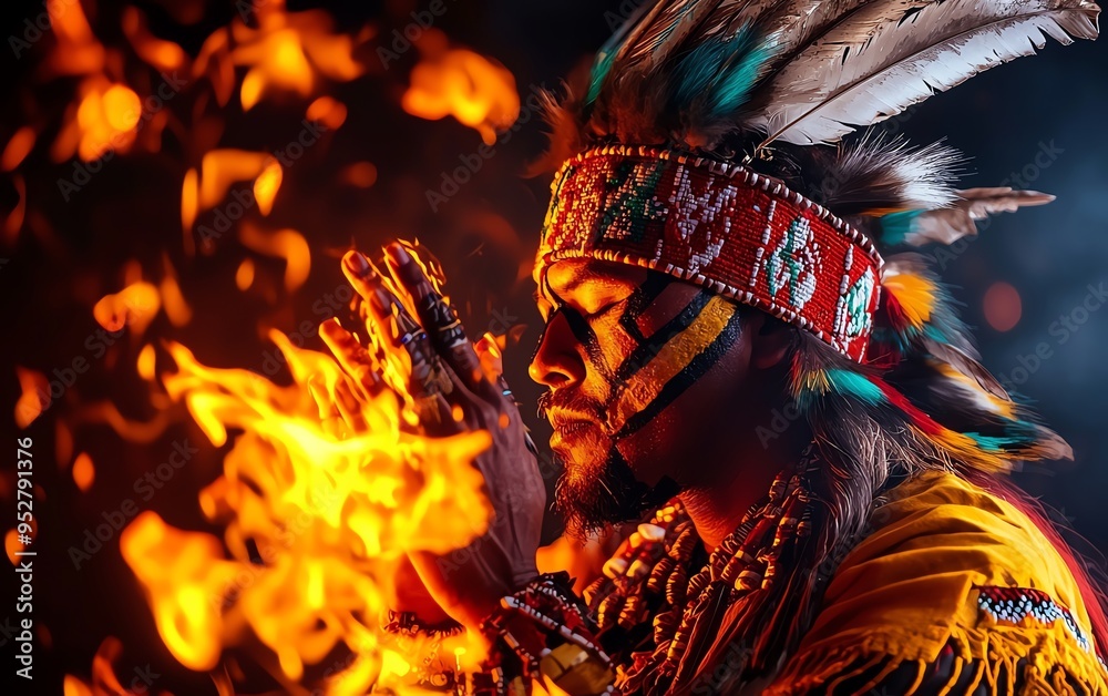 Person in traditional attire performing a sacred ritual by fire ...