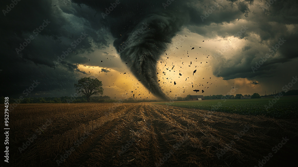 Tornado Twister Severe Weather Disaster Field Storm Debris Flying ...
