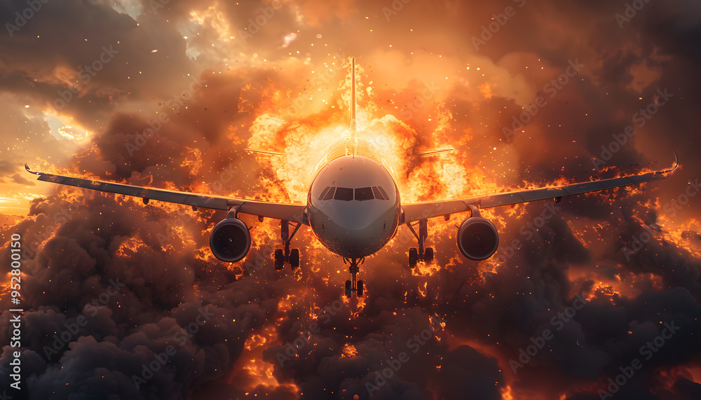 Plane on Fire with Smoke Billowing, Dramatic Aircraft Emergency and ...