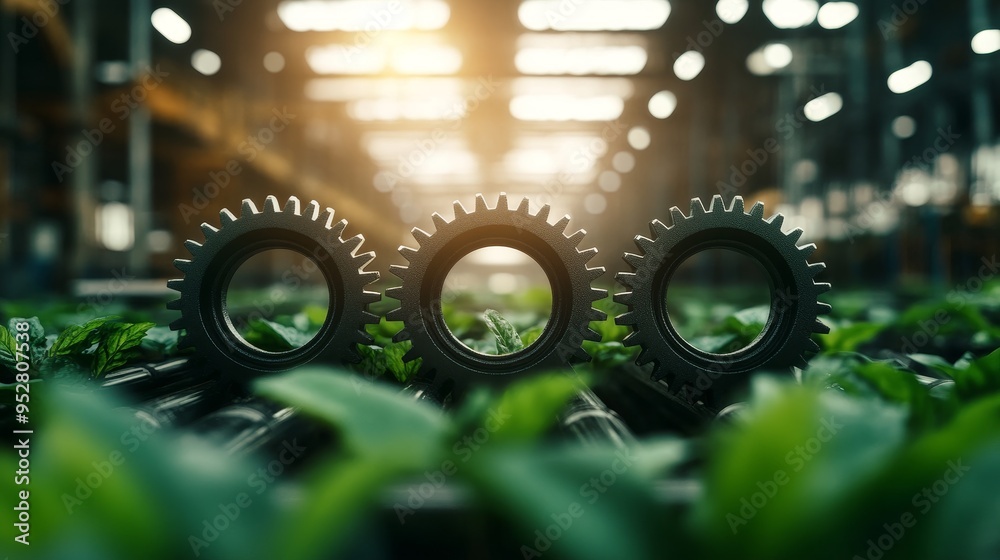 Three interlocking gears symbolize collaboration, progress, and ...