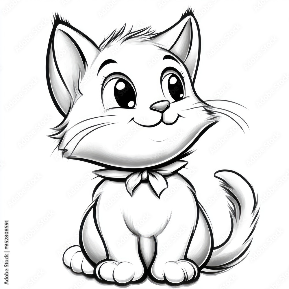 A delightful simple cat coloring page designed for young children ...