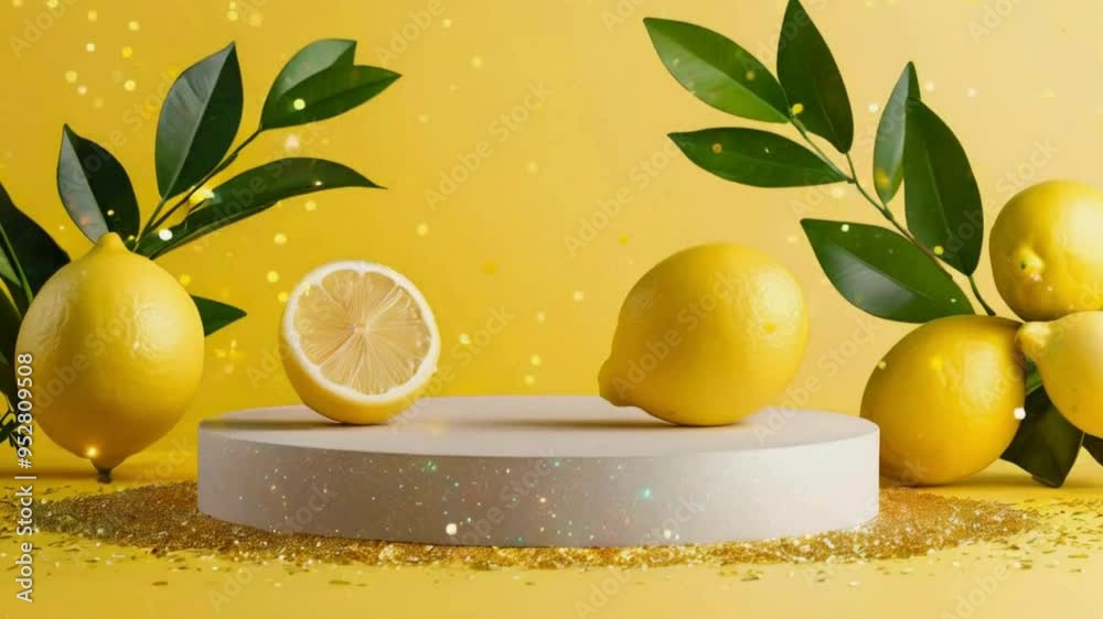 Empty Podium Display with Lemon for Fresh Product Showcase and Branding ...