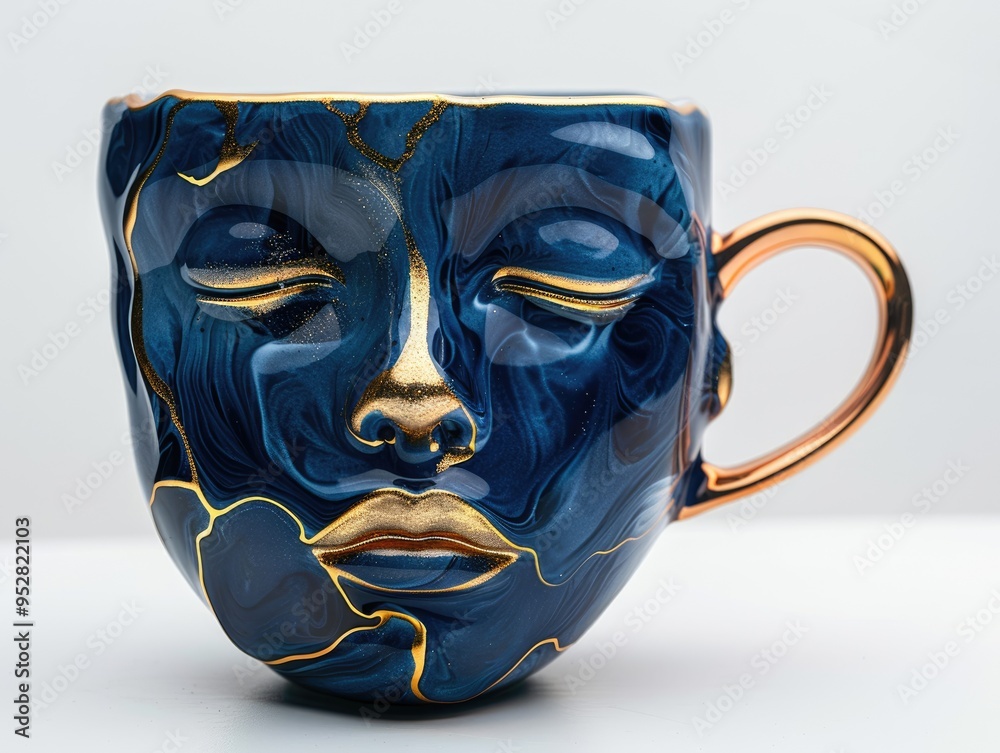 Porcelain cup with handle in the shape of a mysterious human face ...