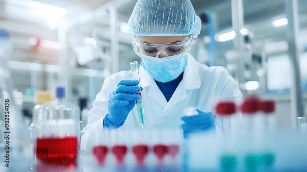 Biopharmaceutical engineer performing cell line development for protein ...