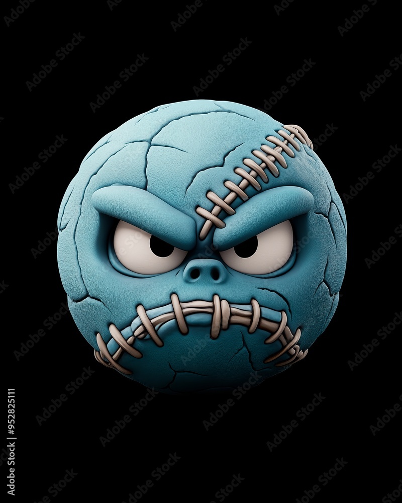 Retro Blue-Skinned Cartoon Character with Stitches and an Angry ...