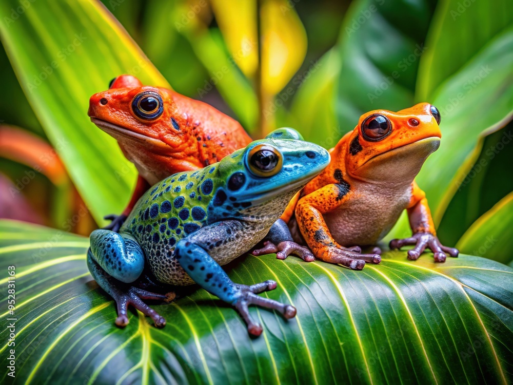 Vibrant breviceps macrops frogs perched on verdant leaves, showcasing ...