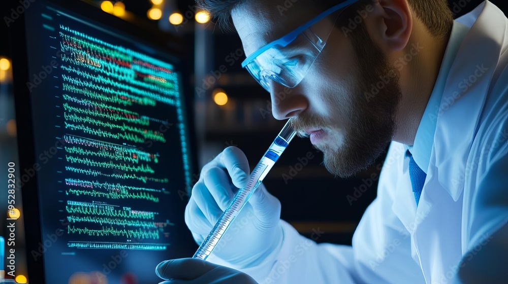 Scientist performing protein sequencing to identify therapeutic targets ...