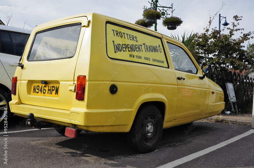 Rear view of a Reliant Robin van in a car park with Trotter's ...