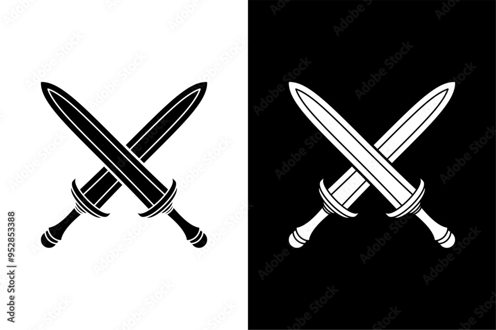Two large crossed swords isolated on white background. Vector ...