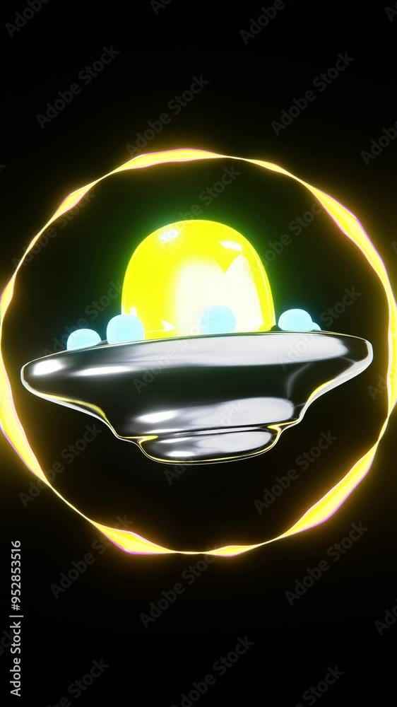 Abstract sci-fi 3d neon alien ufo spaceship cartoon futuristic star light retro pop funky groovy ...