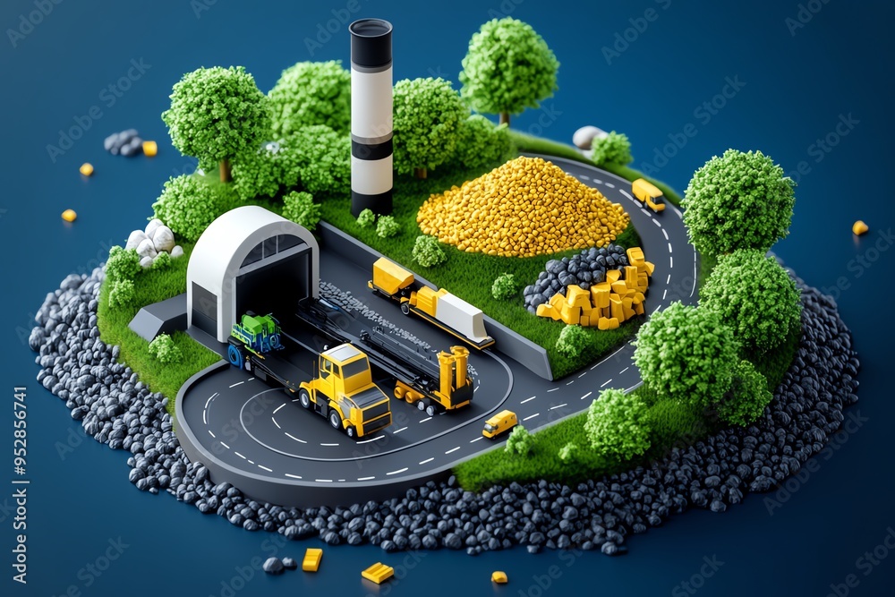 Biomass renewable energy is depicted in a futuristic illustration of a ...
