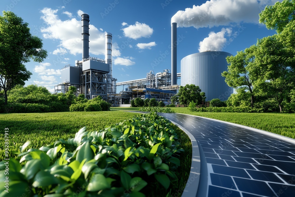 Biomass renewable energy is highlighted in a realistic photo of a ...