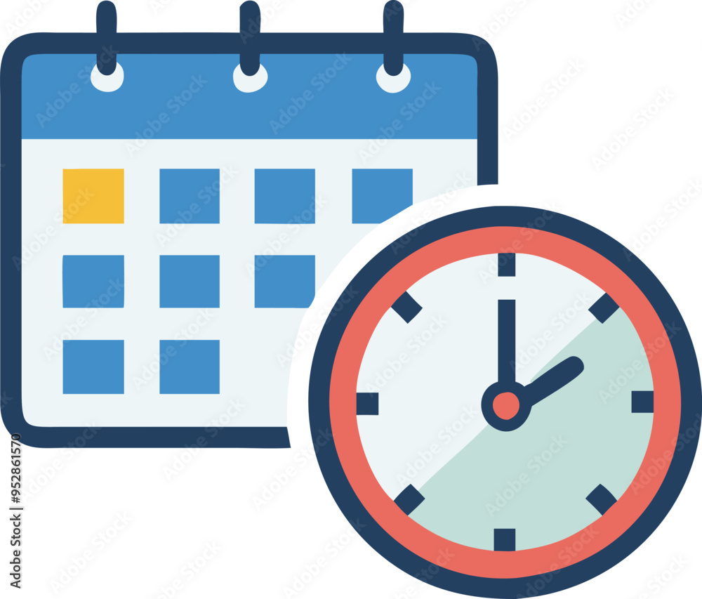 Clock and Schedule Calendar Icon on White Background, Minimalist and ...