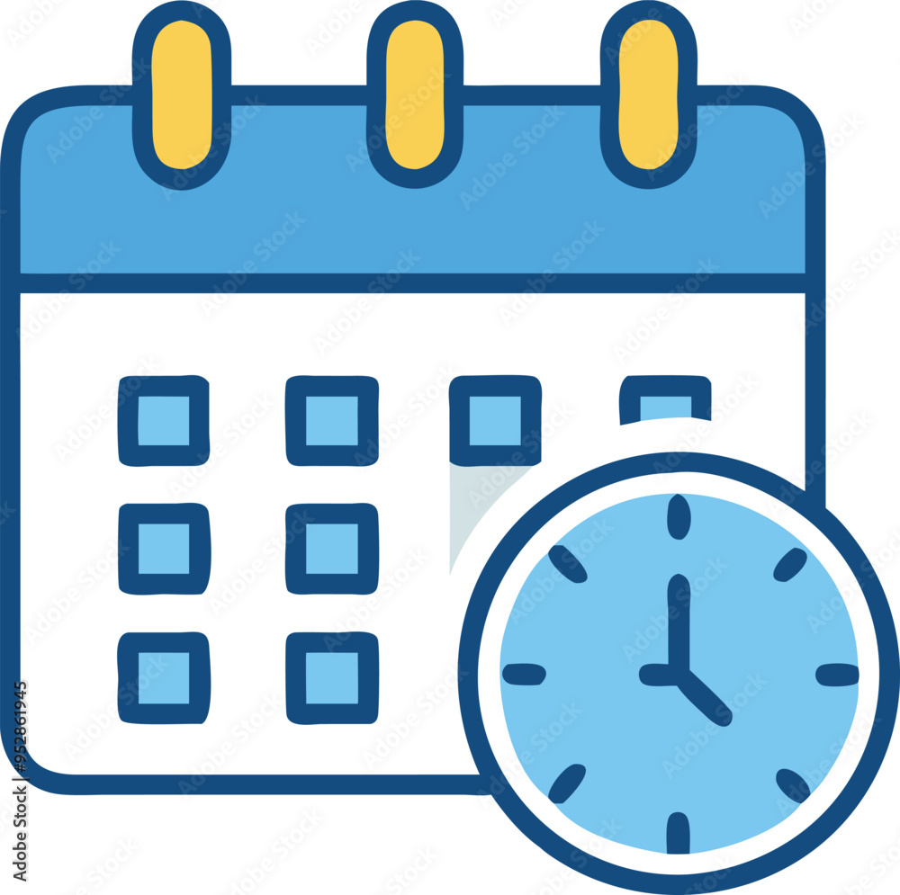 Clock and Schedule Calendar Icon on White Background, Minimalist and ...