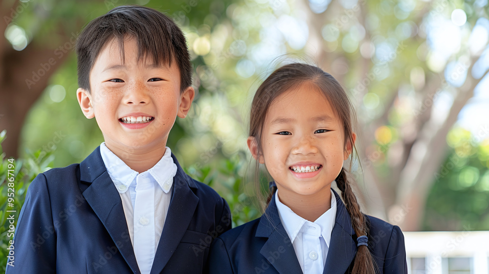 cute little chinese children dressed in formal private school uniforms ...