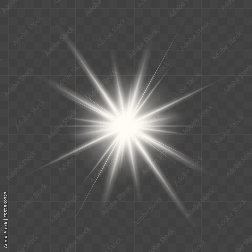 Exploding star shines with beautiful white light on a transparent ...