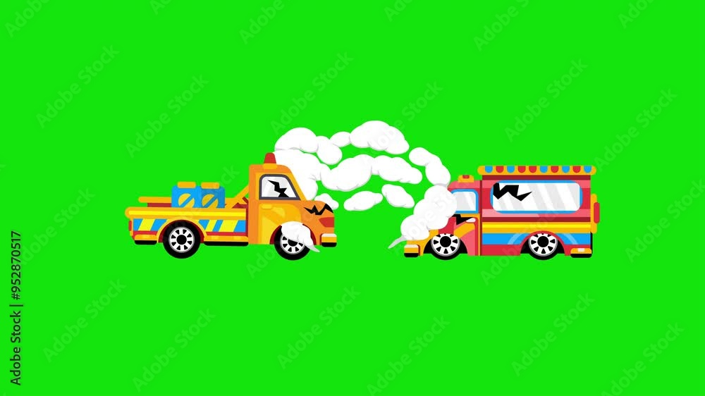 Cartoon car crash each other. A set of car crash animations. Chroma key ...