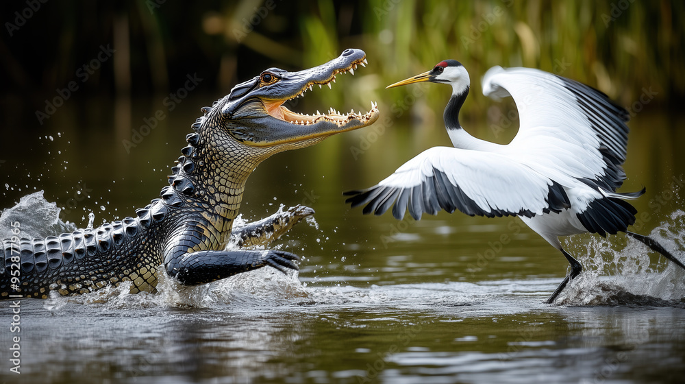 Alligator and Crane in a Dramatic Standoff: A dramatic standoff between ...