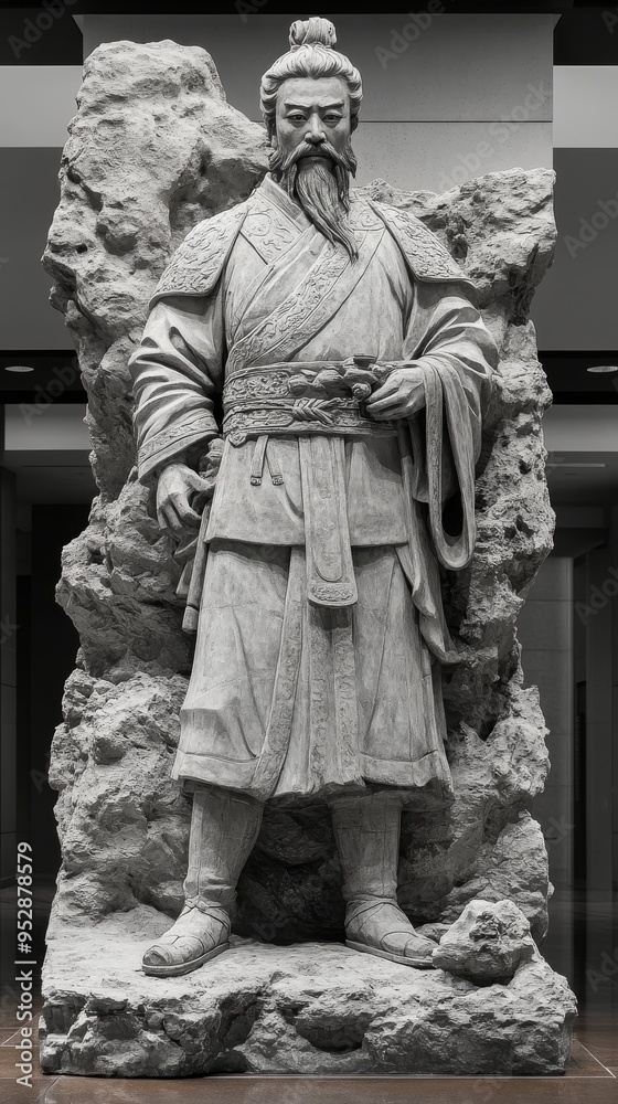 Detailed stone statue of a historical figure with traditional attire ...