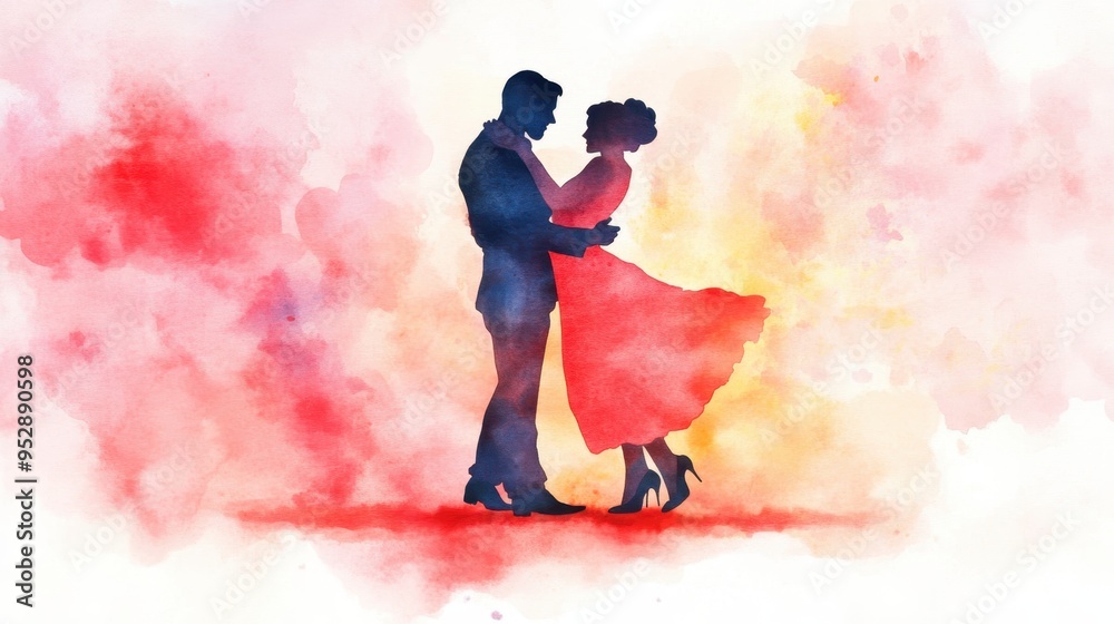 World Tango Day. Watercolor Illustration with tango dancing couple on a ...