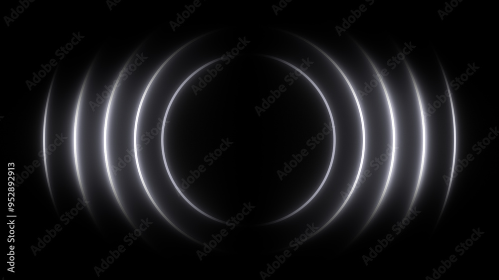 Bright white neon sound waves. Radio wave signal, radar, and searching ...
